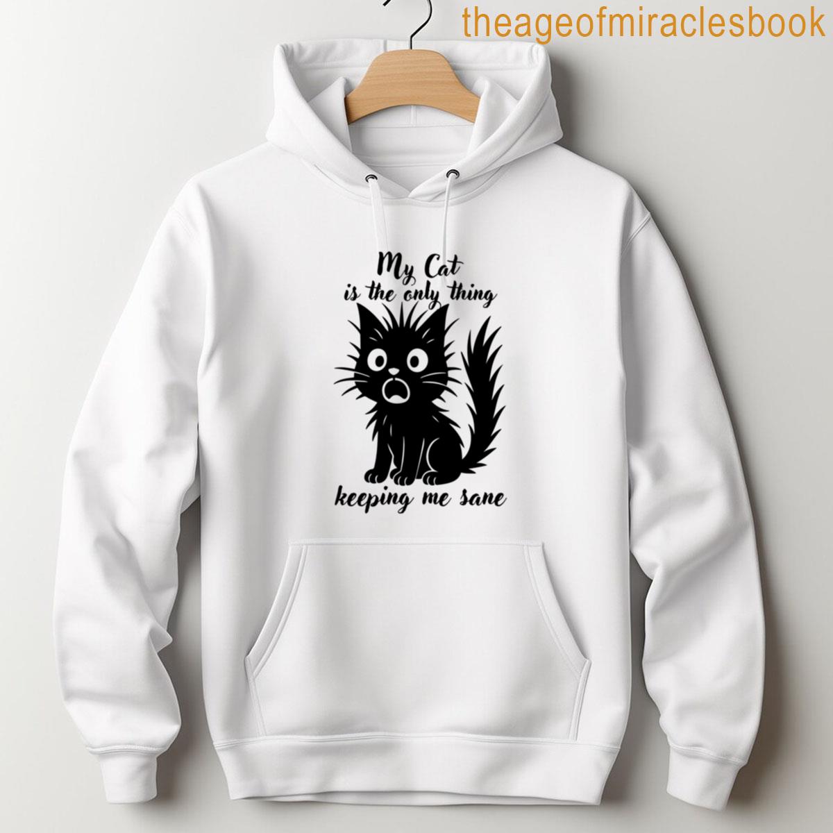 Cat Is The Only Thing Keeping Me Sane - Teal Background T-shirt