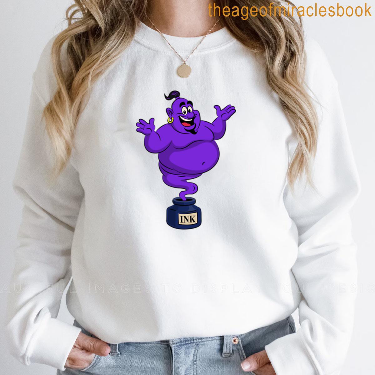 Funny Purple Genie In Ink Bottle Magical Cartoon T-shirt
