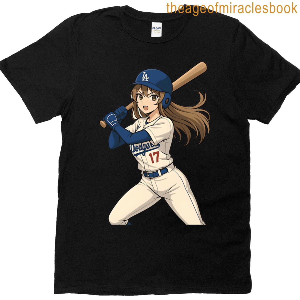 Anime Dodgers Girl Swinging Baseball Fan Art T-shirt
