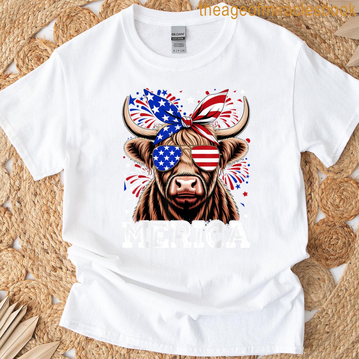 4th Of July Highland Cow Merica American Farm Men Women T-shirt