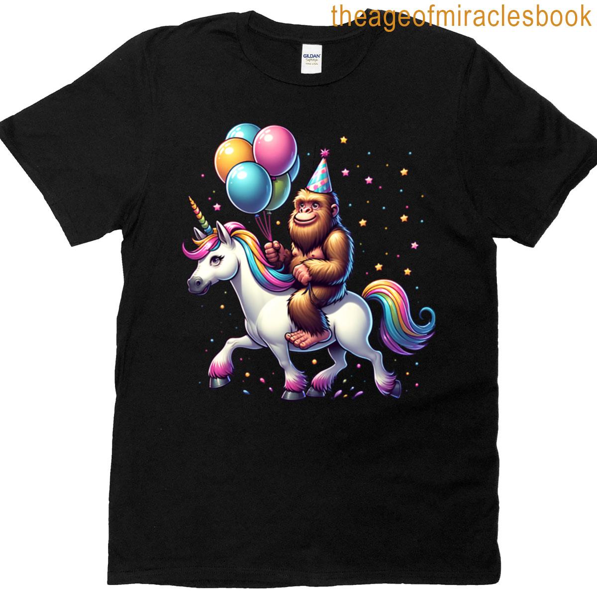 Bigfoot Sasquatch Riding Dinosaur T Rex Bigfoot Birthday T-shirt