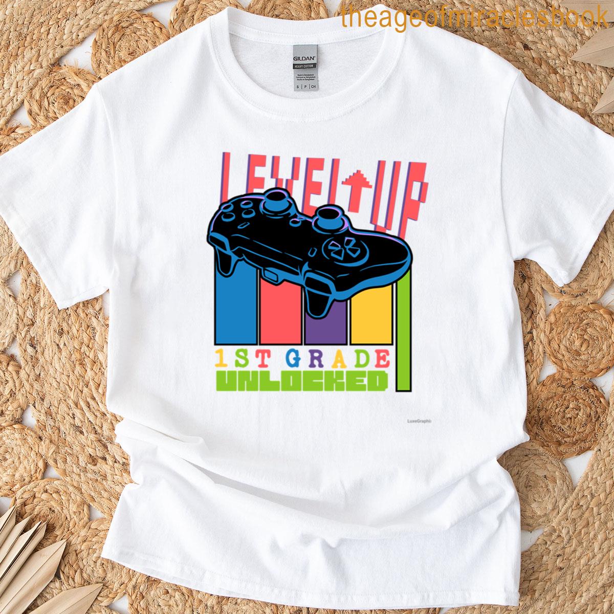 Cool Funny Gamer Back To School Quote Level Up 1st Grade Unlocked First ...