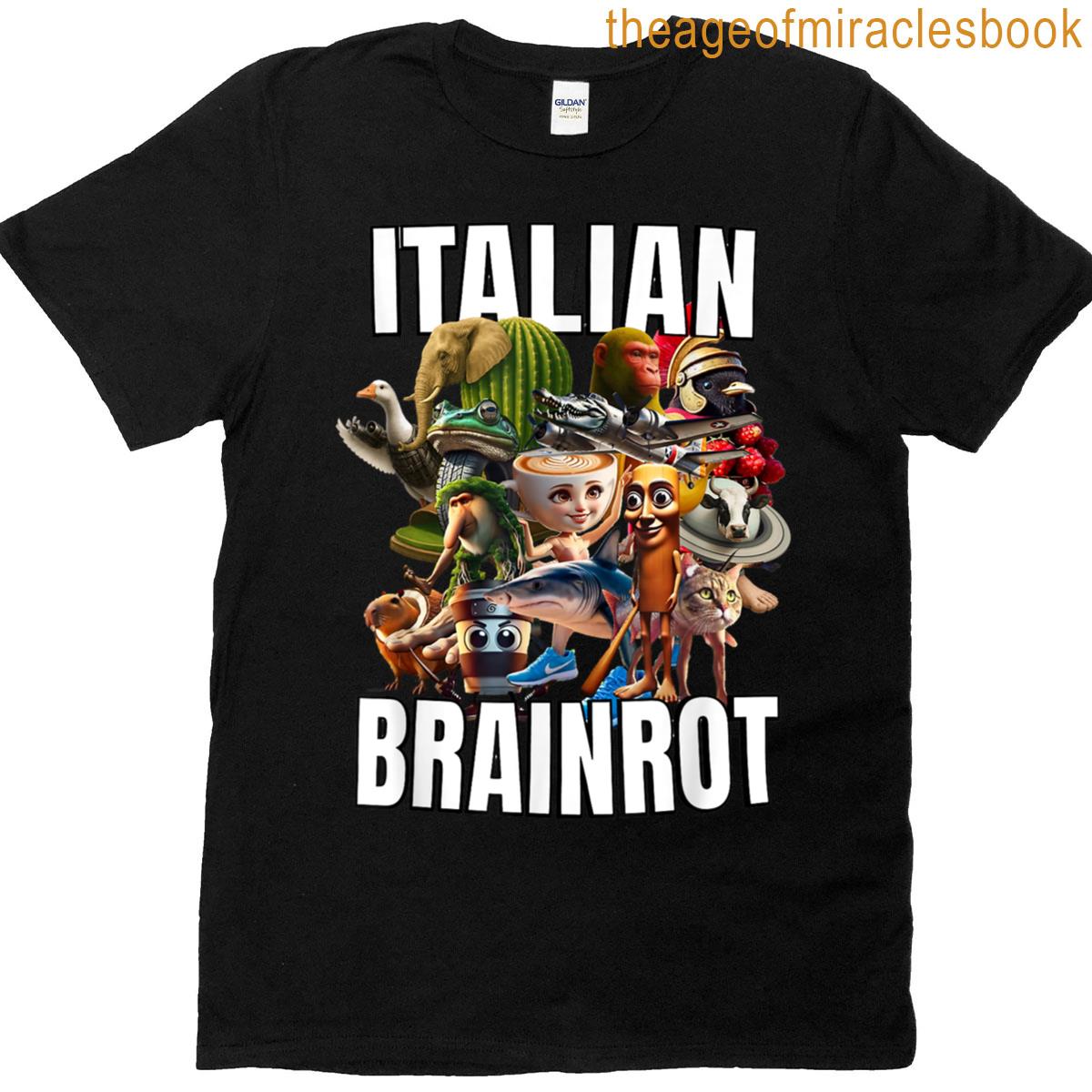 Italian Brain Rot All Characters White Text T-shirt