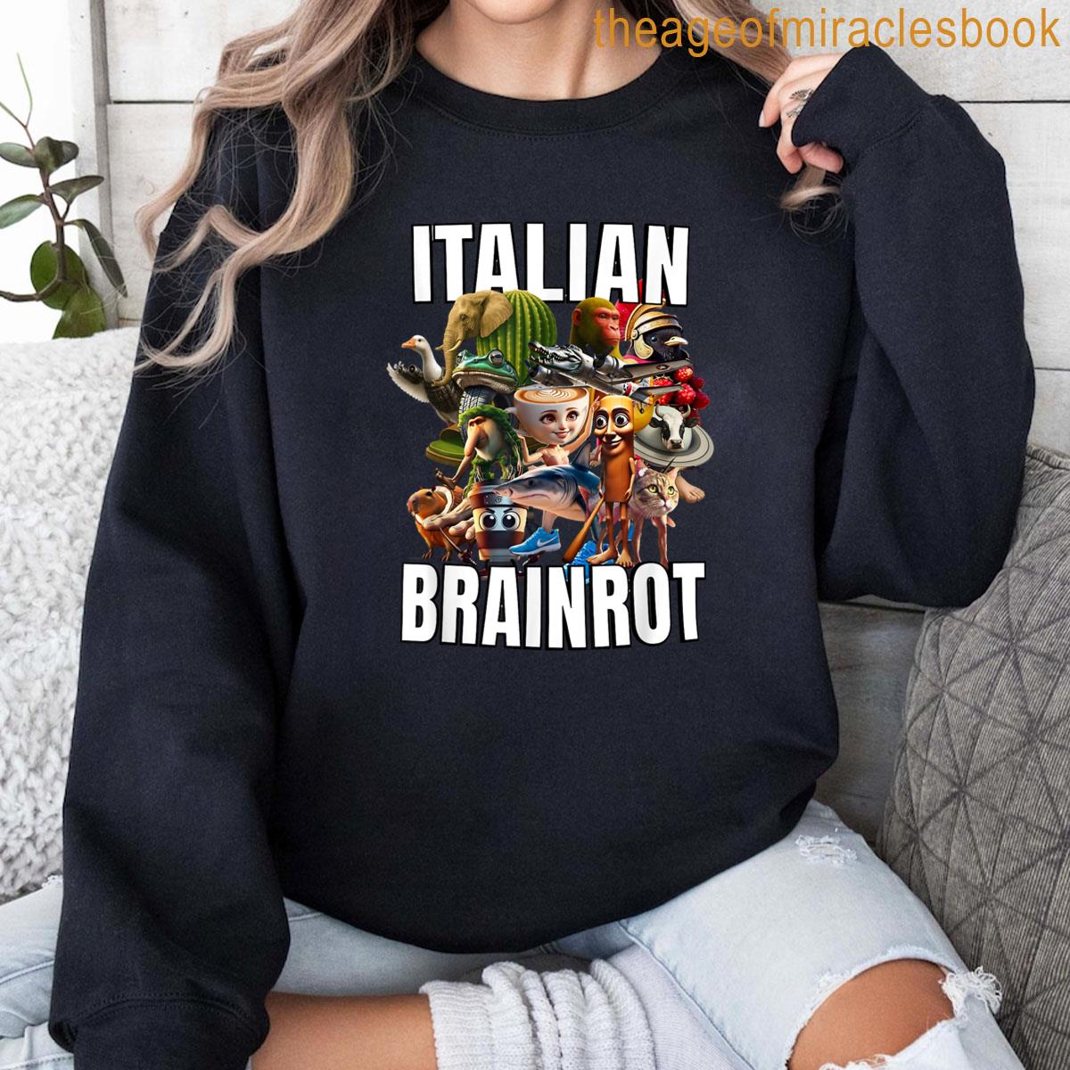 Italian Brain Rot All Characters White Text T-shirt