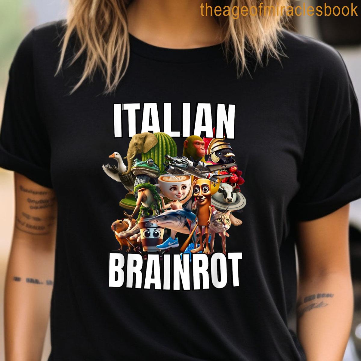 Italian Brain Rot All Characters White Text T-shirt