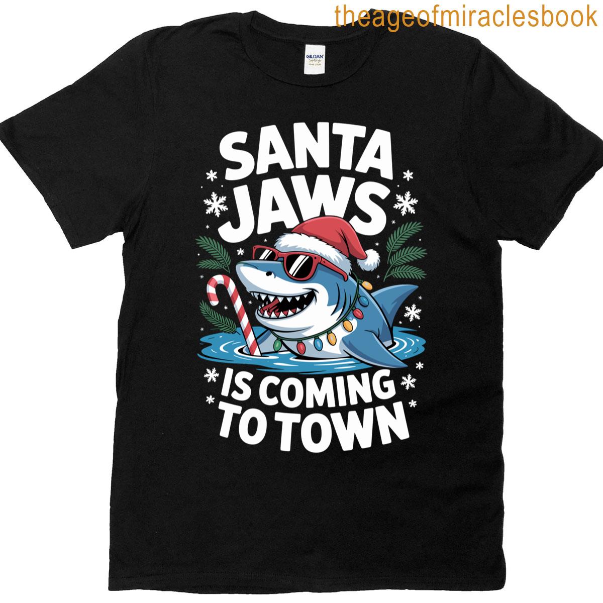 Santa Jaws Sharkmas Xmas Shark Christmas In July T-shirt