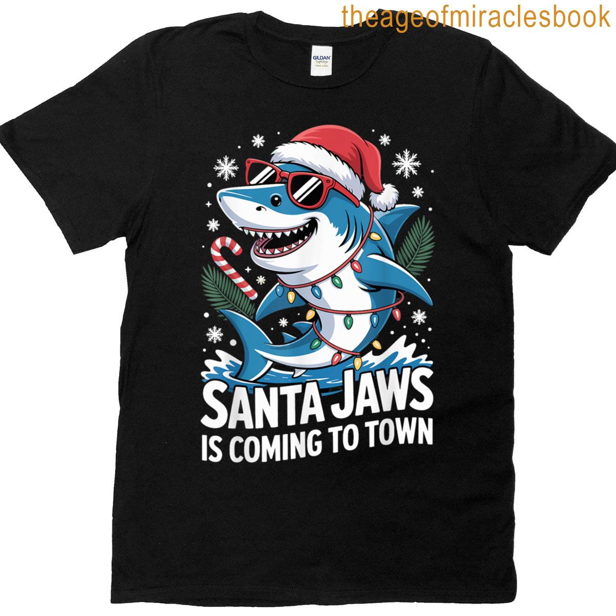 Summer Santa Jaws Vacation Christmas In July Shark T-shirt