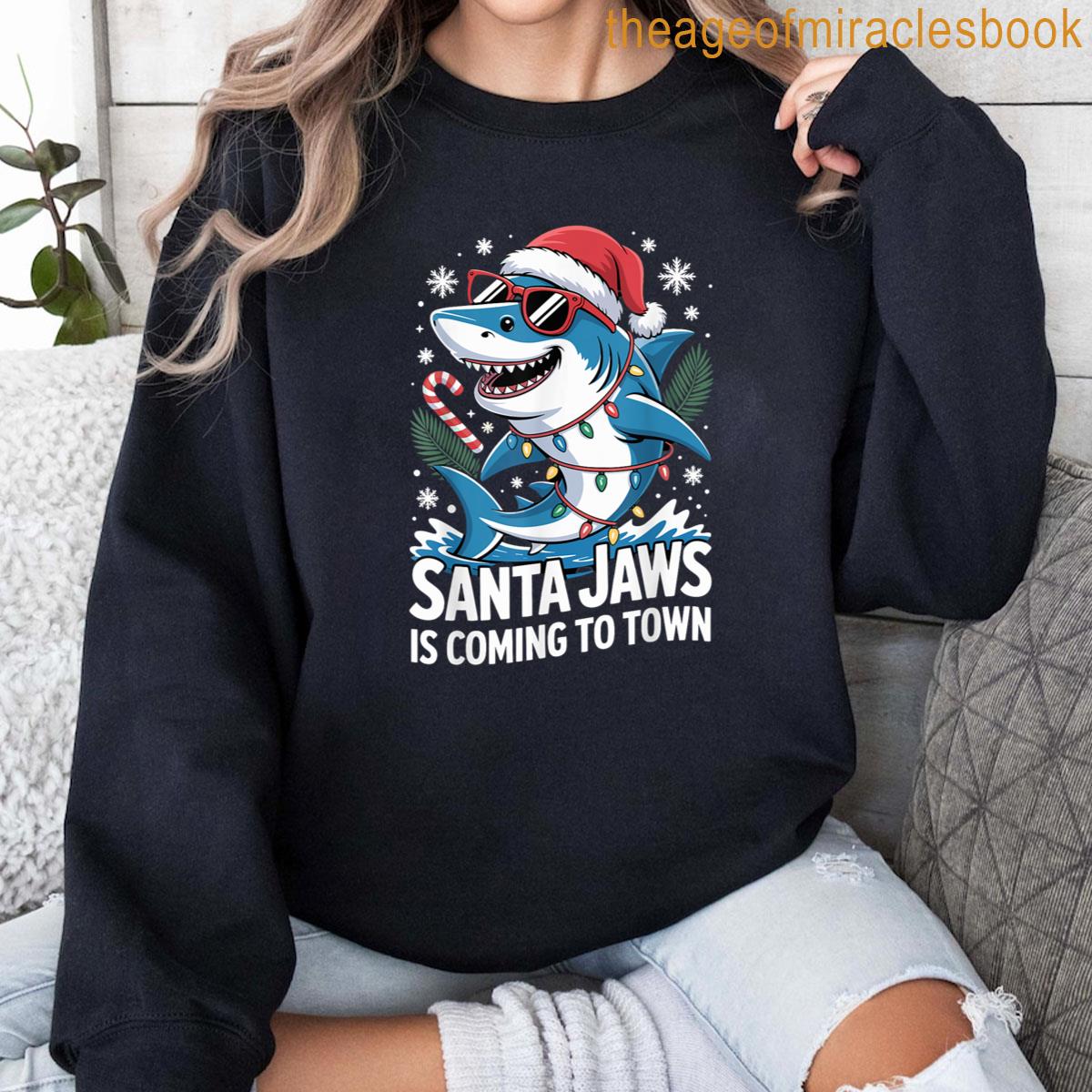 Summer Santa Jaws Vacation Christmas In July Shark T-shirt
