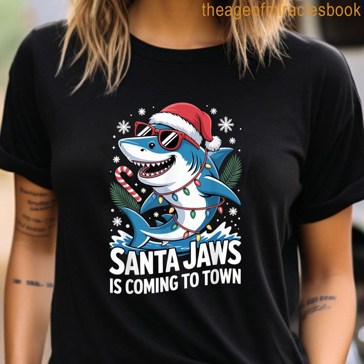 Summer Santa Jaws Vacation Christmas In July Shark T-shirt