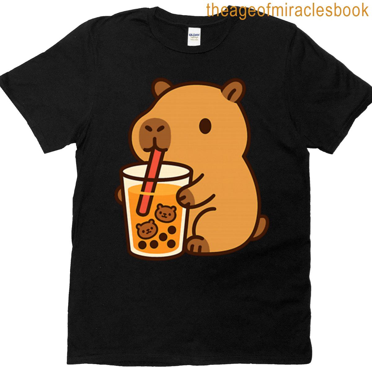 Kawaii Capybara Bubble Tea Cute Boba Animal Sticker T-shirt