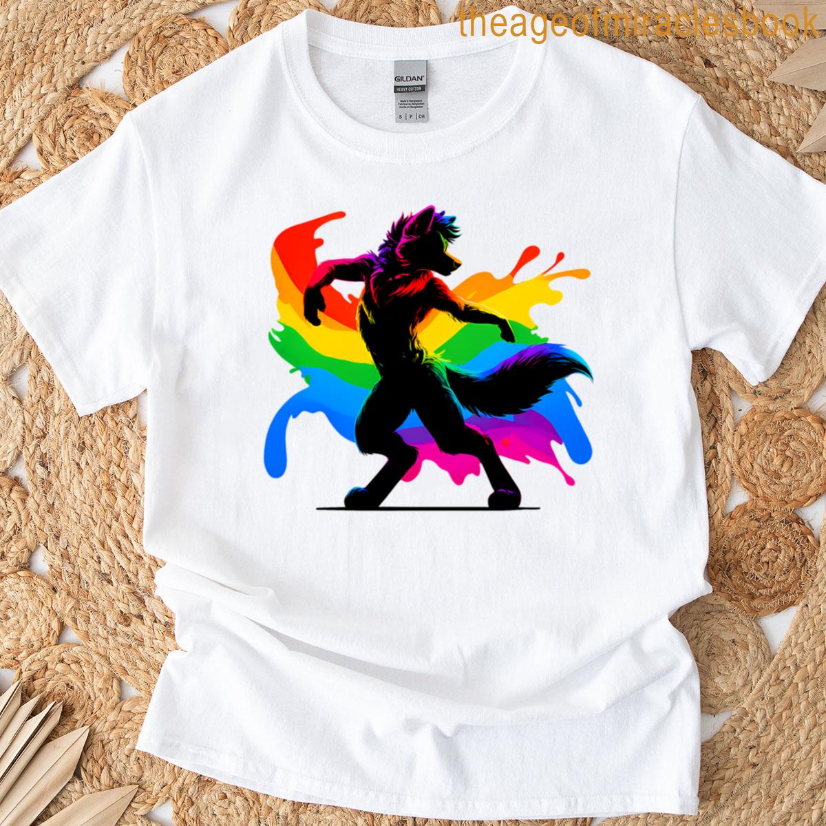 Raving Rainbow Lgbtq Furry Pride Wolf Fursona T-shirt