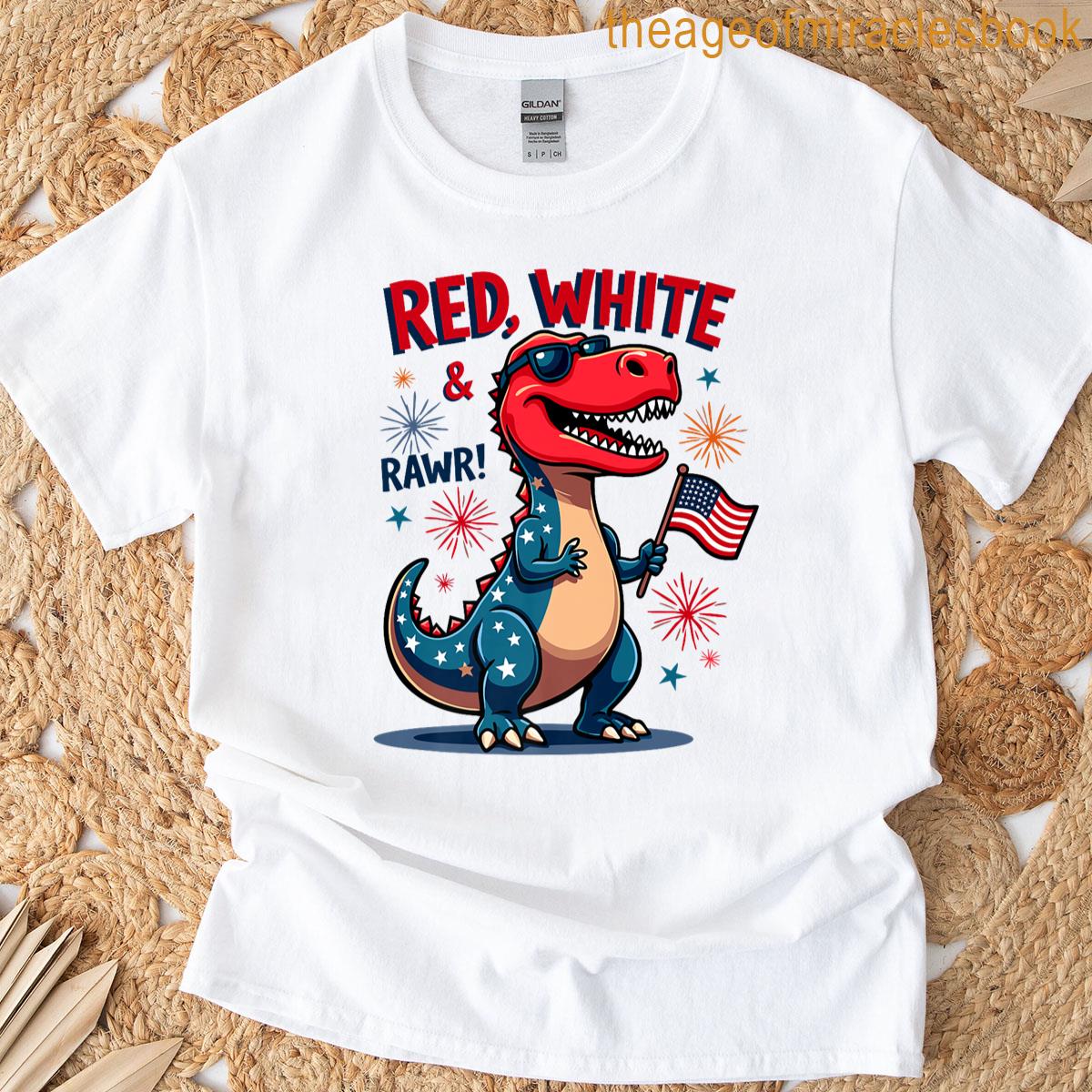 Red White And Rawr Dinosaur T Rex Patriotic 4th Of July Boys Premium T ...