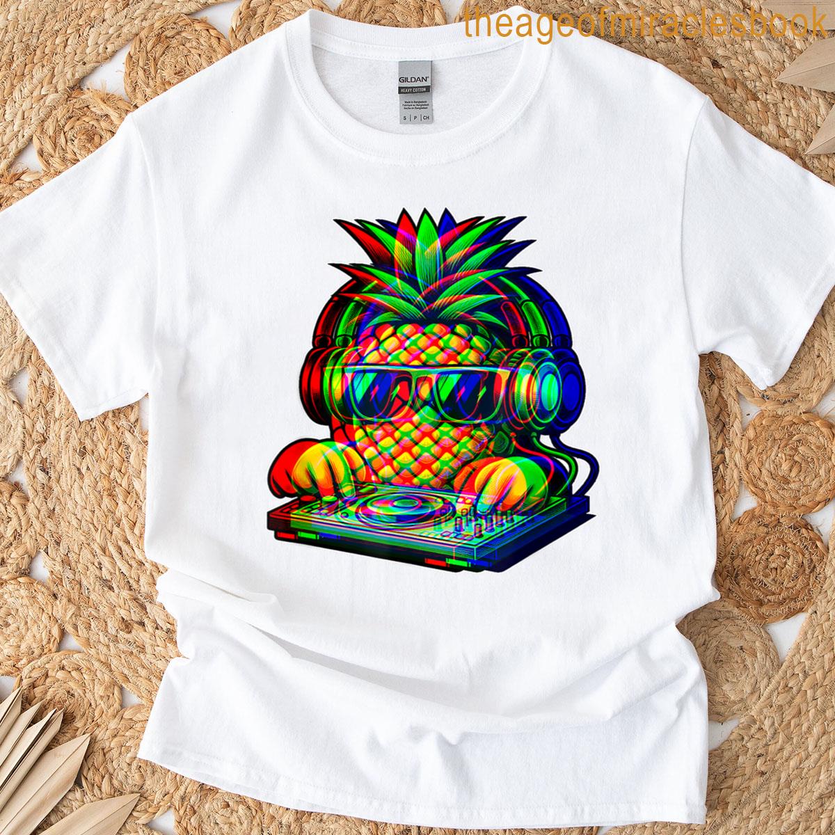 House Music Pineapple Dj Optical Illusion Edm Rave Dj T-shirt