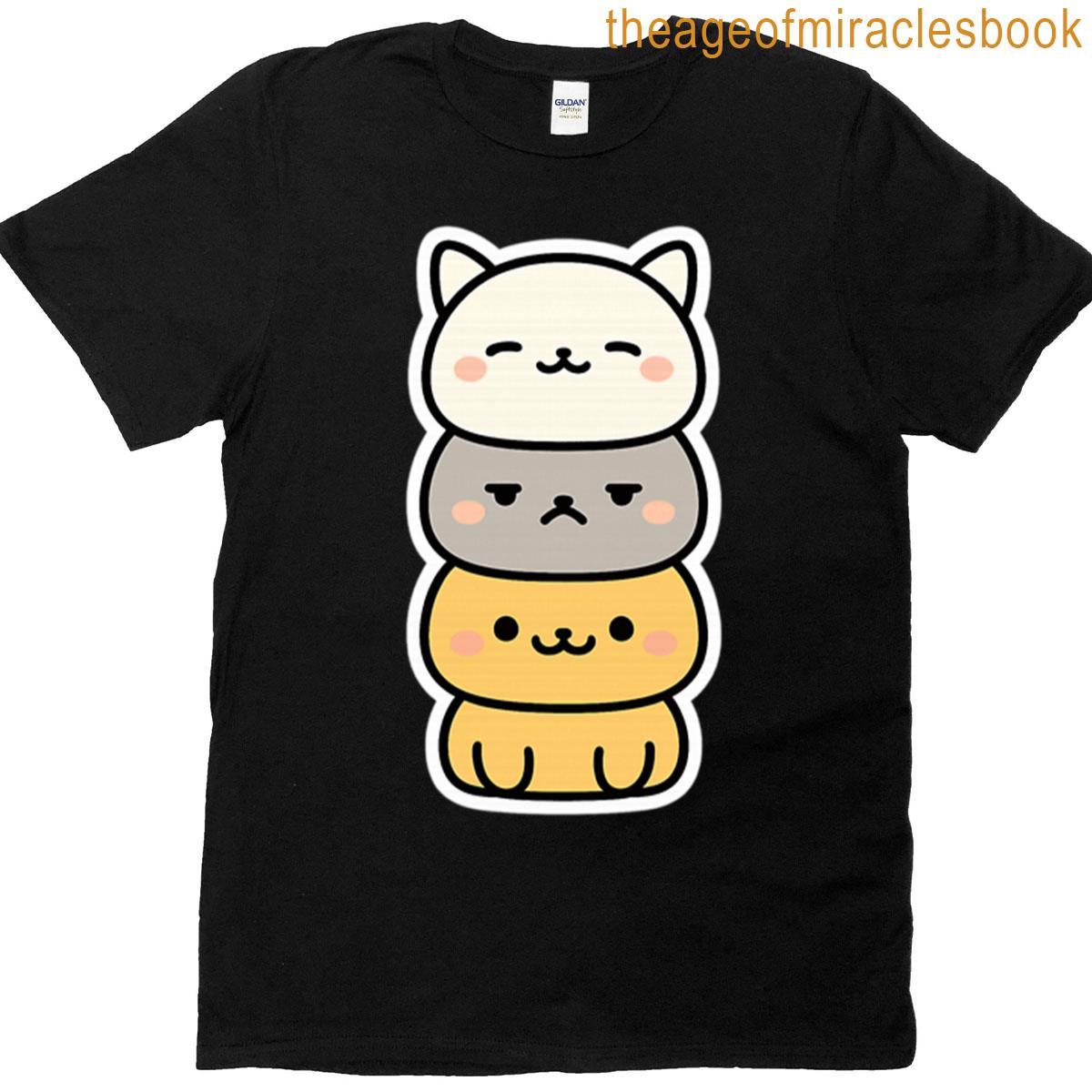 Mochimeows Kawaii Stacked Mochi Cat Trio Sticker T-shirt