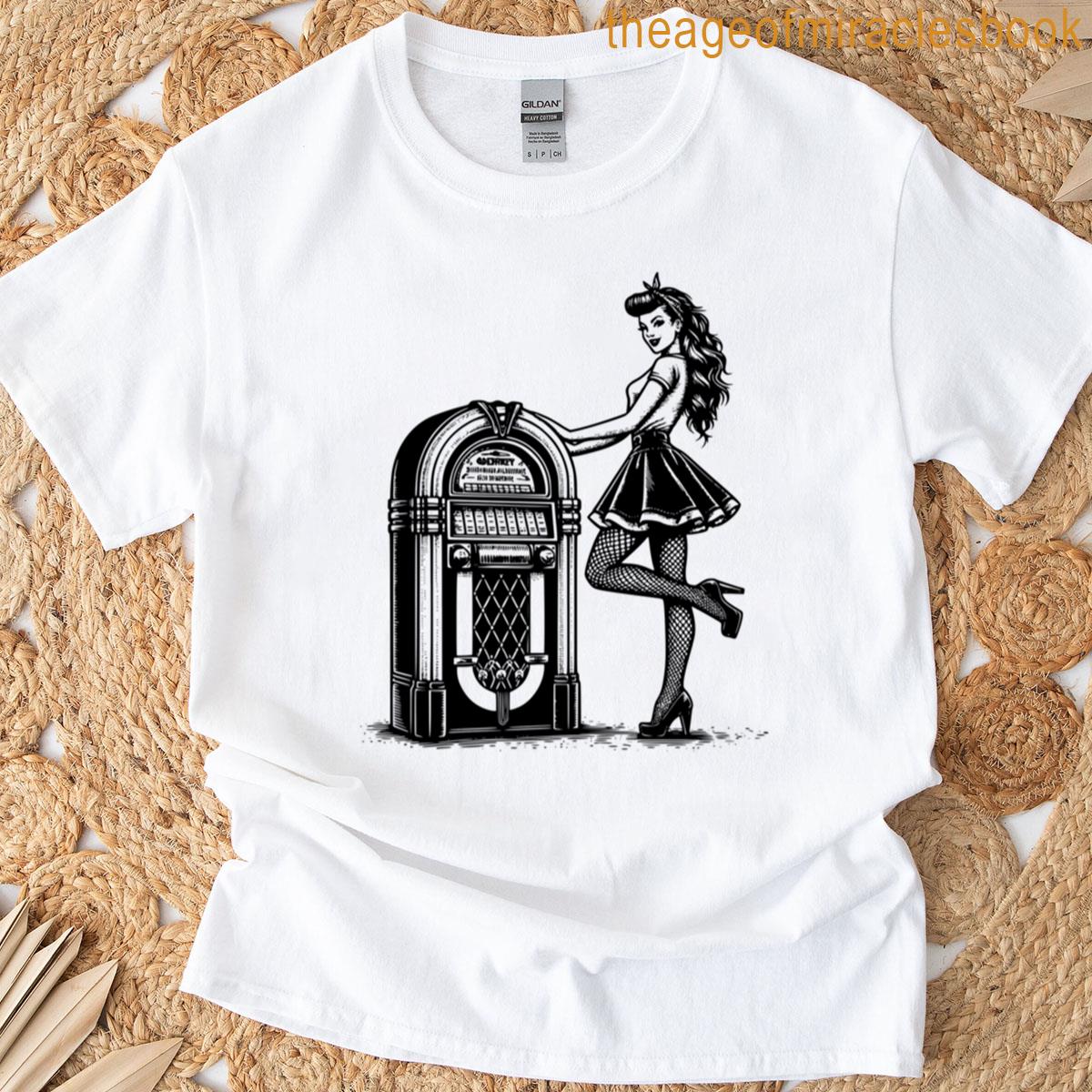 Vintage Pin-up Girl With Retro Jukebox Illustration T-shirt