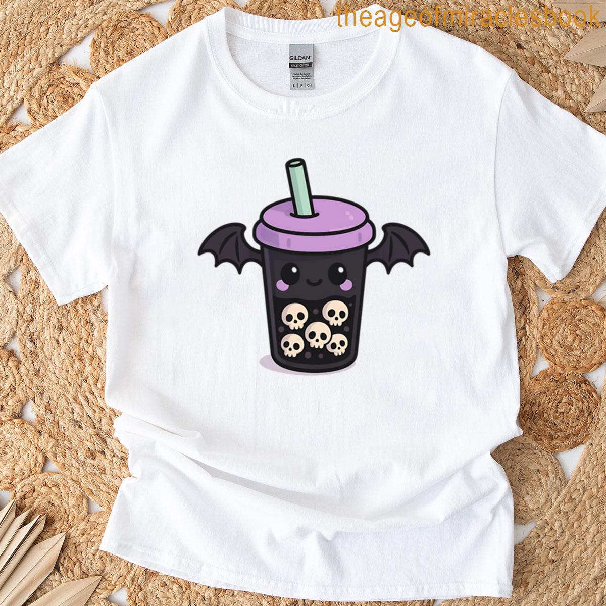 Kawaii Gothic Bubble Tea With Bat Wings T-shirt