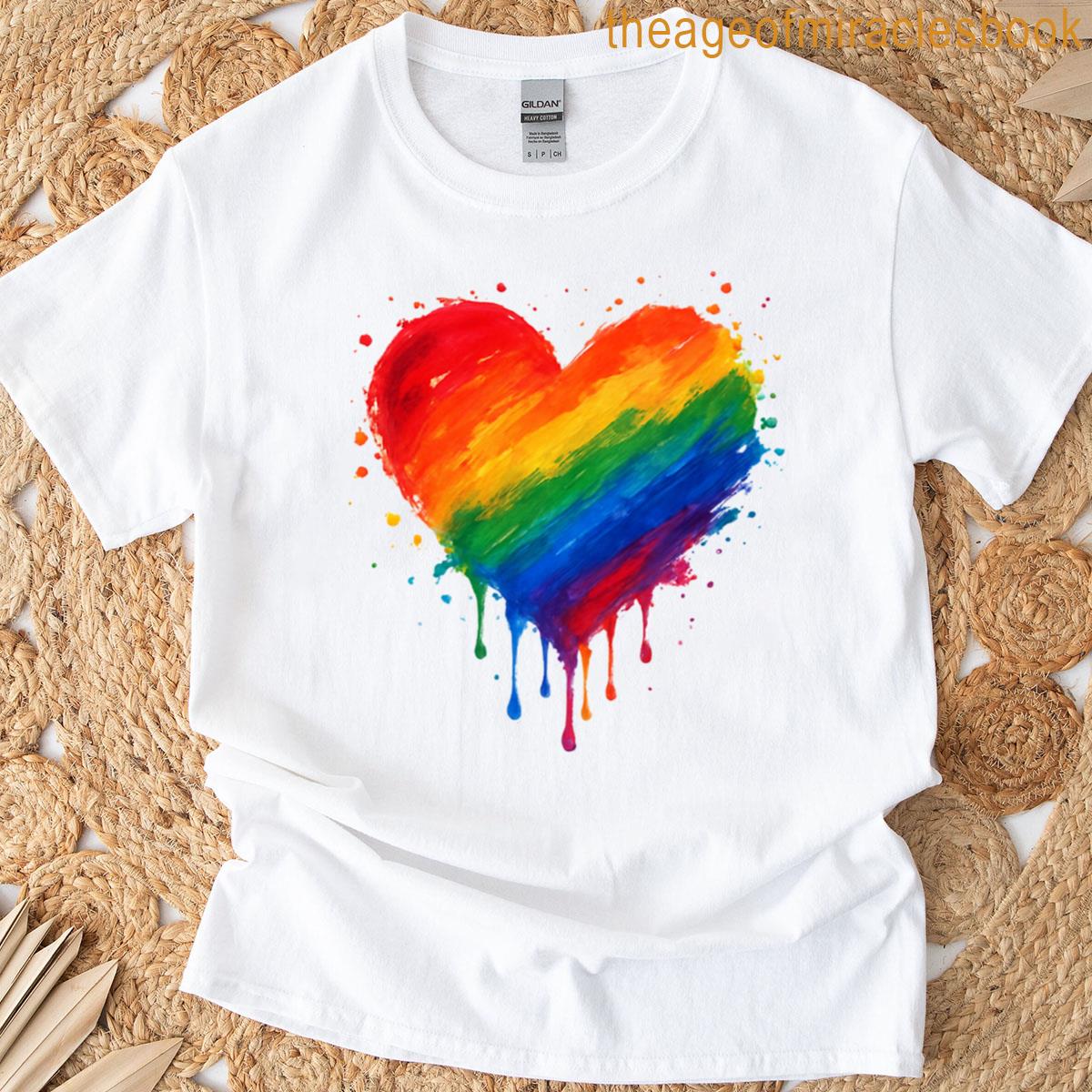 Rainbow Drip Heart - Pride Month Paint Splash Art T-shirt
