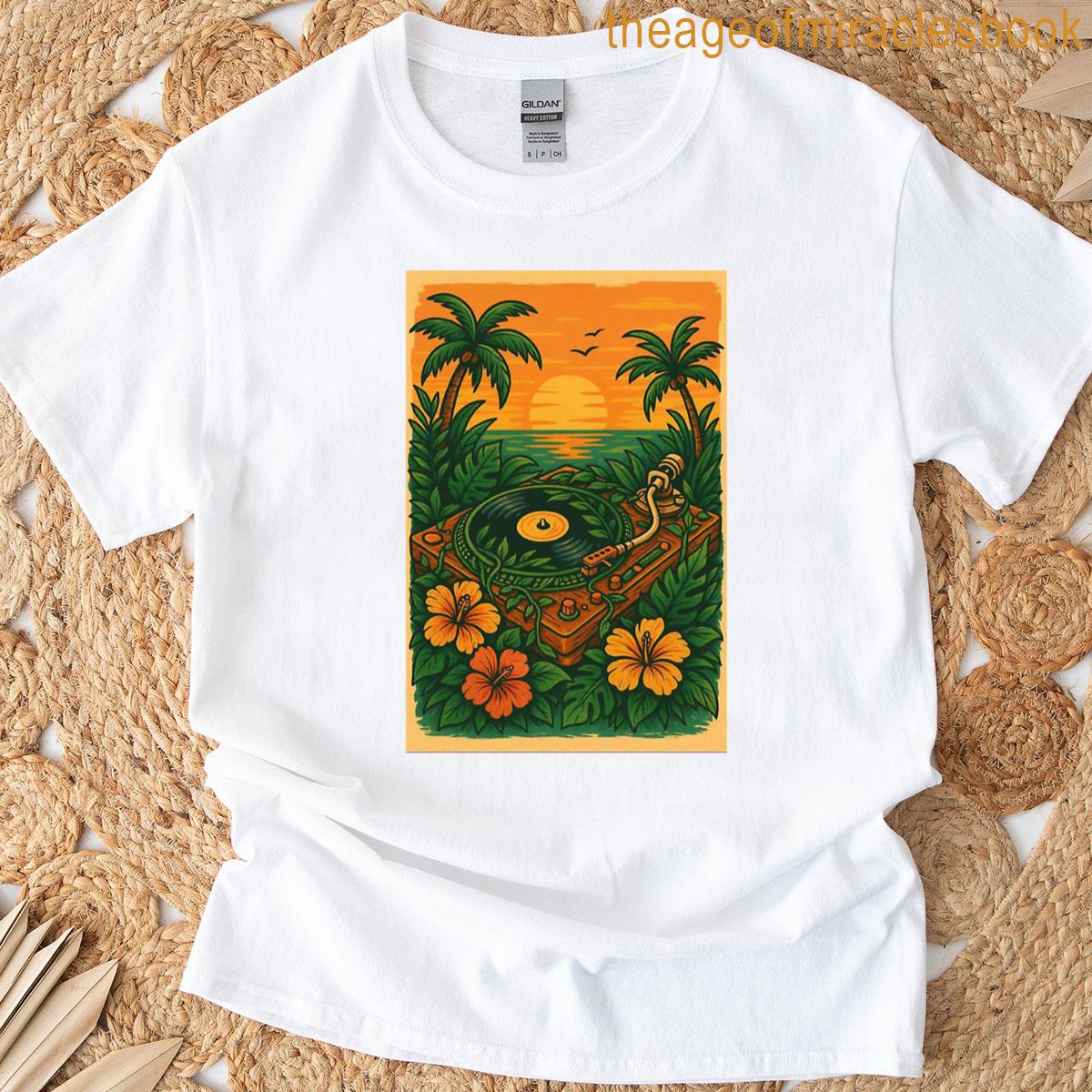 Turntable Beach Dj Festival 70s Raver Vinyl Record Party Palm Trees ...