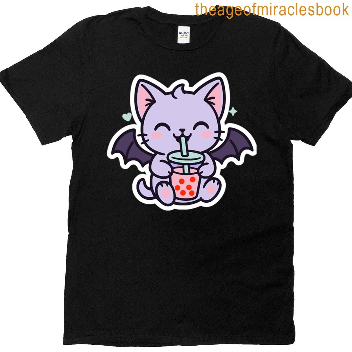 Bubble Tea Vampire Bat Cat Kawaii Sticker T-shirt