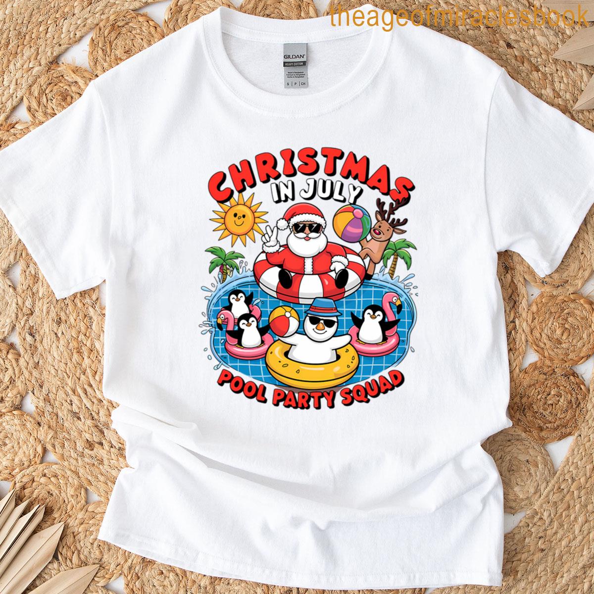 Christmas In July Pool Party Squad Funny Santa Penguin Summer Holiday T ...