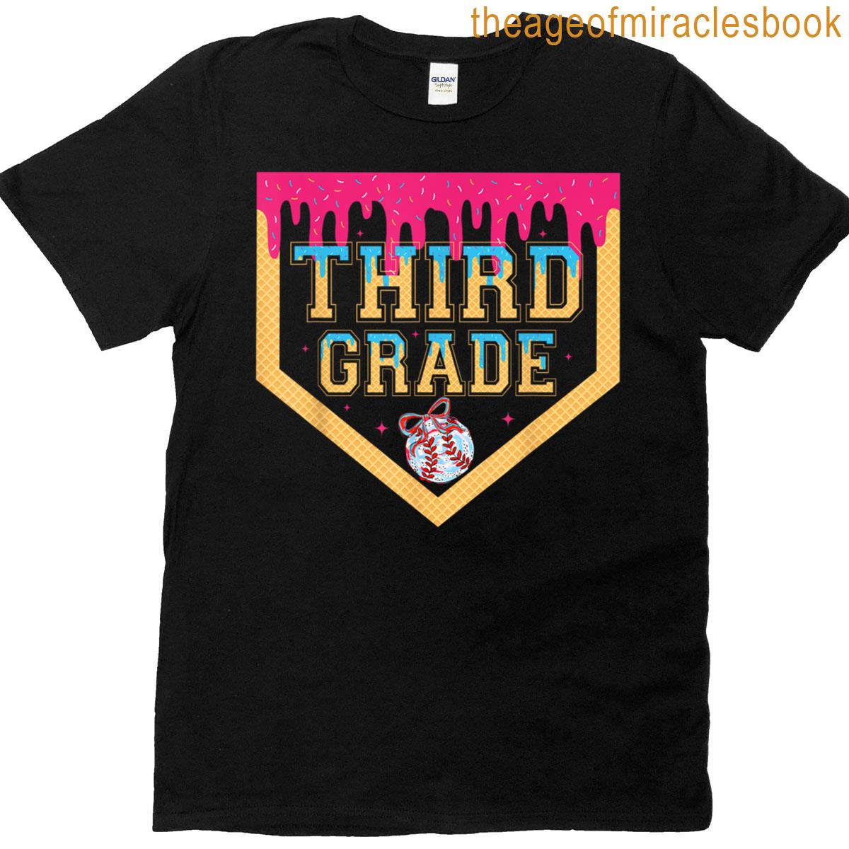 Third Grade Home Plate Ice Cream Drip Back To School T-shirt