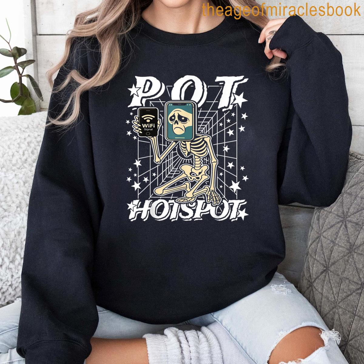 Pot Hotspot Halloween Italian-brainrot Skeleton Gen Z Meme T-shirt
