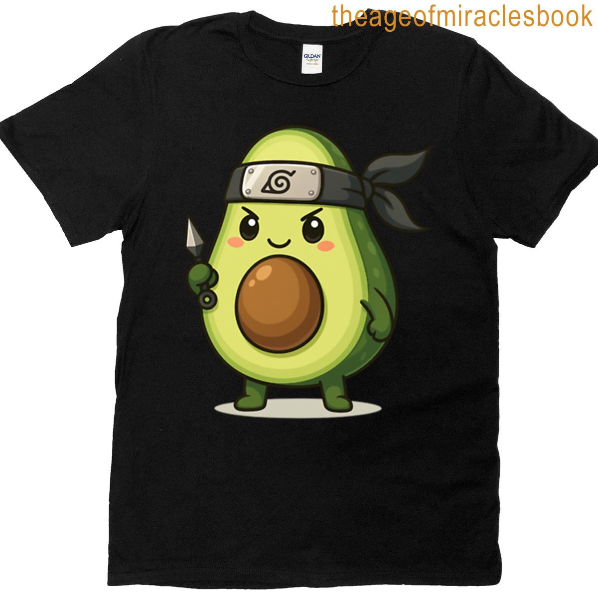 Cute Ninja Avocado Chibi Cartoon Funny Kawaii Fruit Warrior Design T-shirt