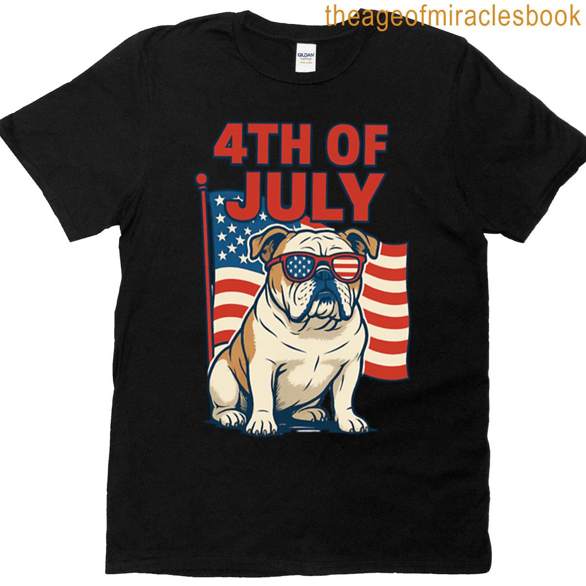American Bully Patriotic 4th Of July Bulldog With Flag Sunglasses T-shirt