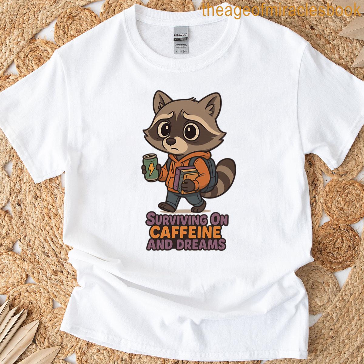Exhausted Raccoon Student Chibi Caffeine Survival Mode Oversized T-shirt