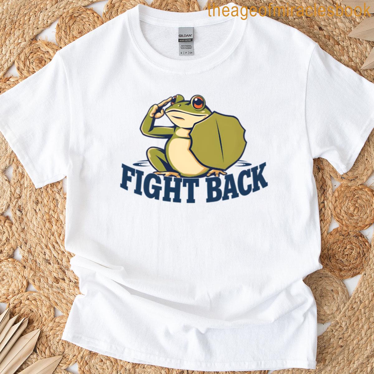 Heroic Frog Saluting With Lily Pad Shield Fight Back T-shirt