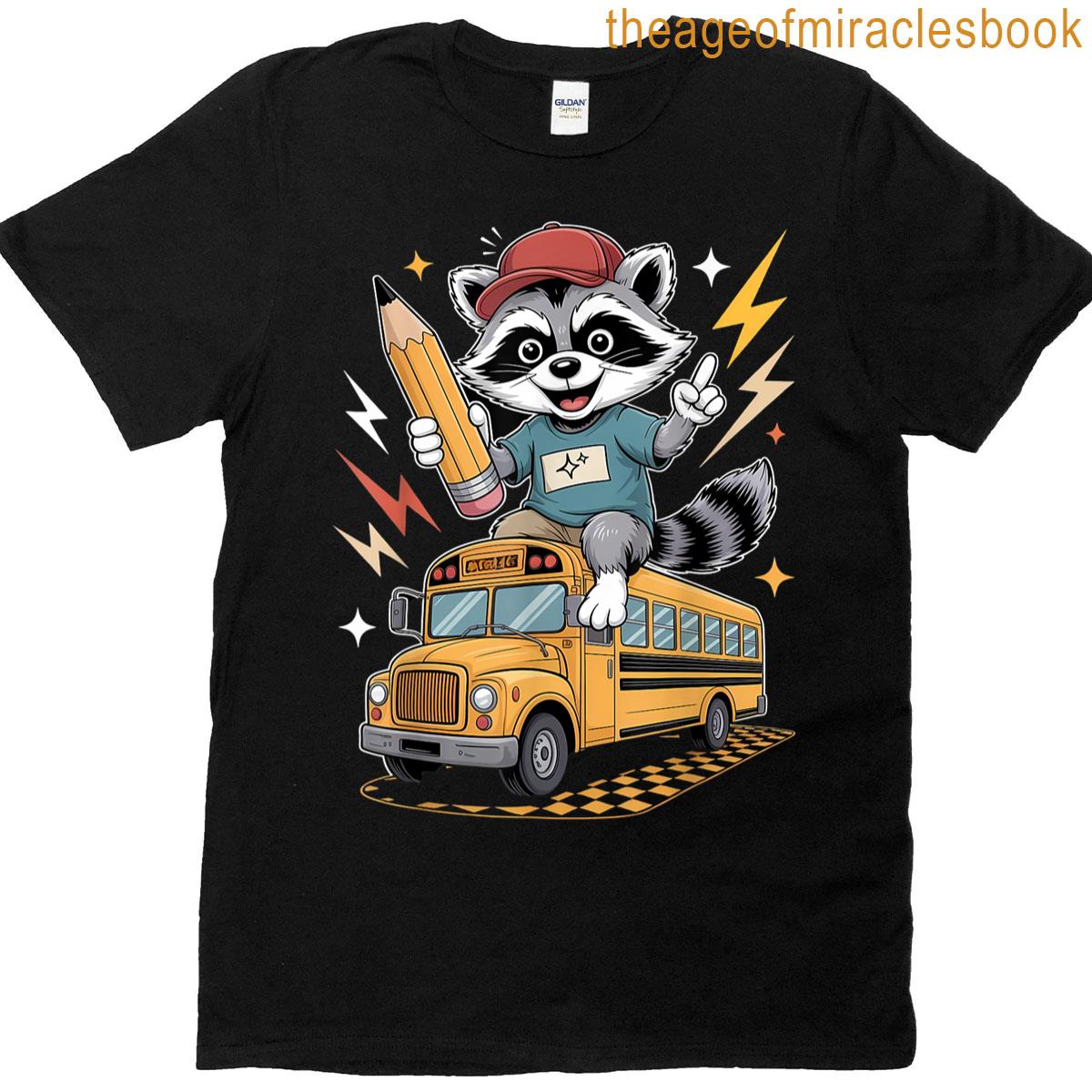Feral Raccoon On School Bus Funny Back To School Student Boy T-shirt