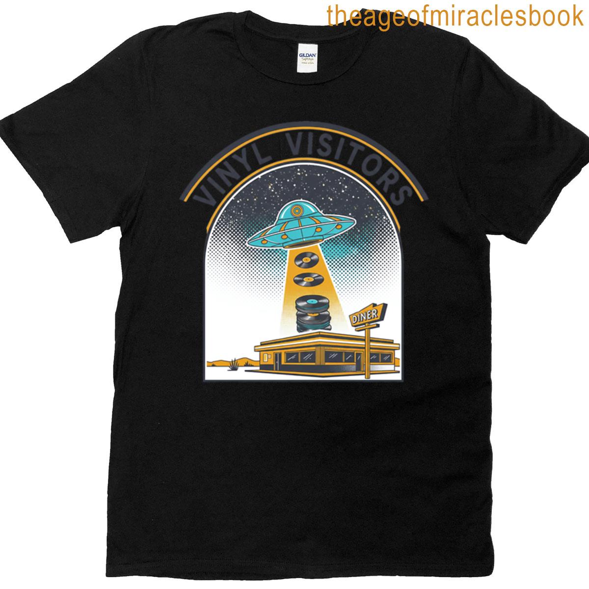 Vinyl Visitors Retro Ufo Diner Abduction Art Oversized T-shirt