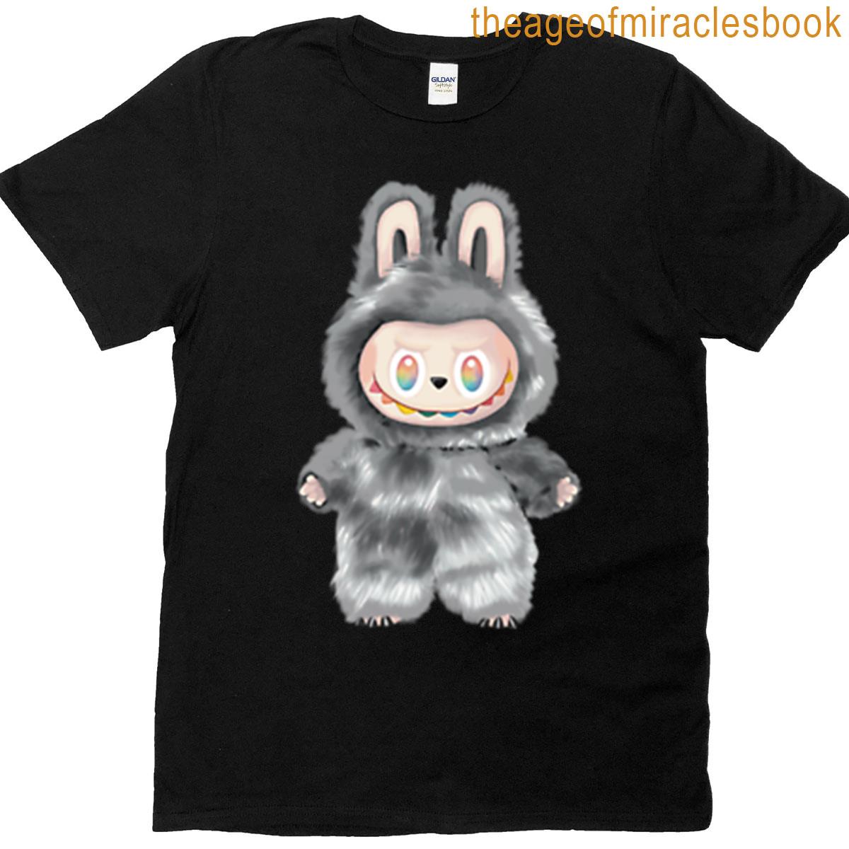 Rare Cute Labubu Rainbow Eyes Fluffy Fantasy Creature Illustration T-shirt