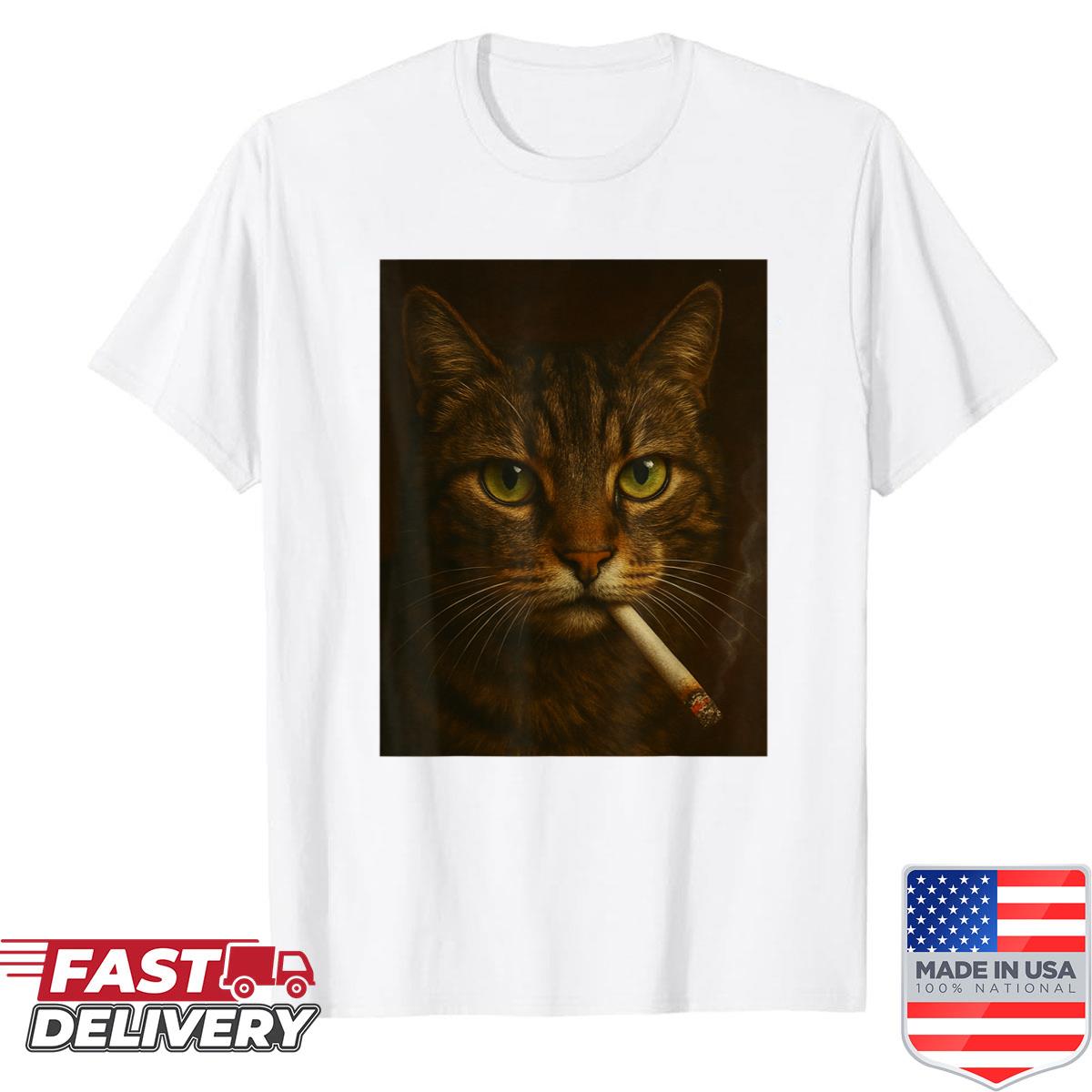 Funny Smoking Cat Cigarette Kitty Gen Z Meme Cat Lovers Shirt