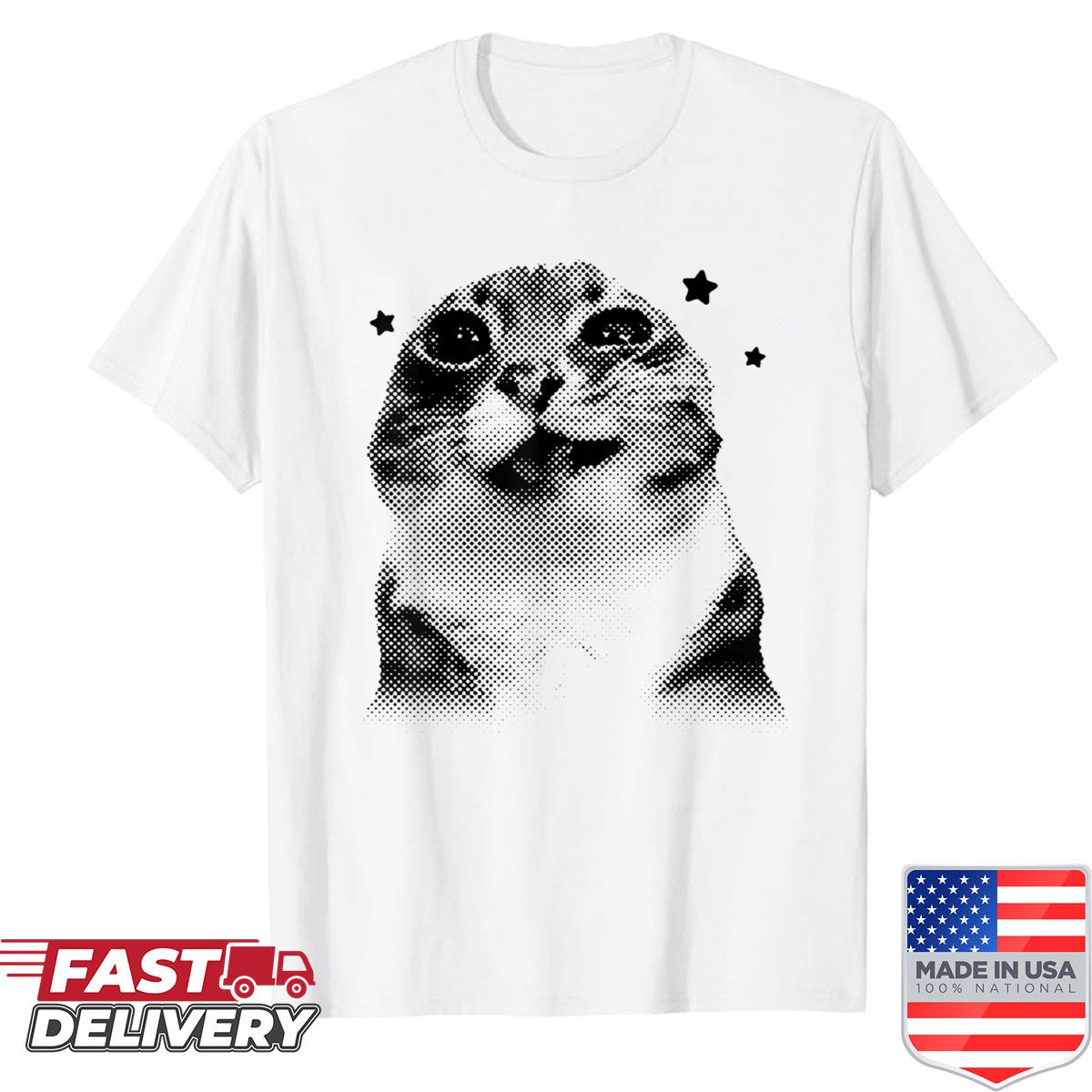 Funny Y2k Retro Cat Meme Silly Cat Kitten Unhinged Brainrot Shirt