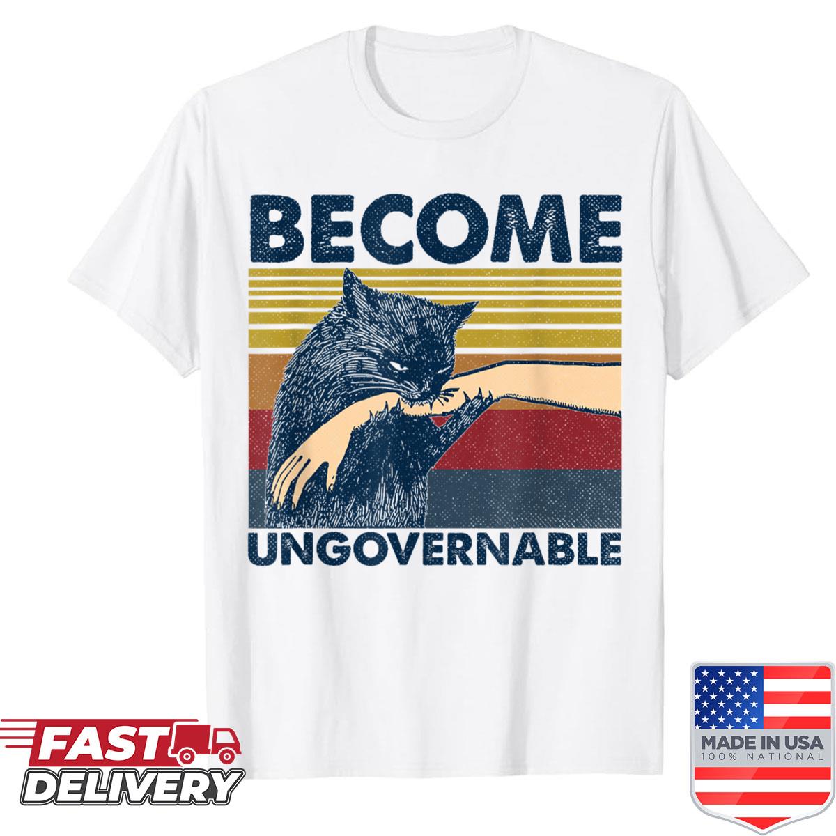 Become Ungovernable Black Cat Biting Hand Funny Cat Meme Shirt