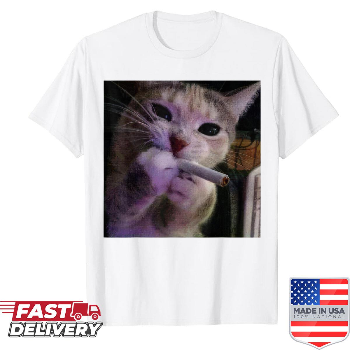 Funny Smoking Meme Cigarette Kitten Brainrot Silly Cat Shirt