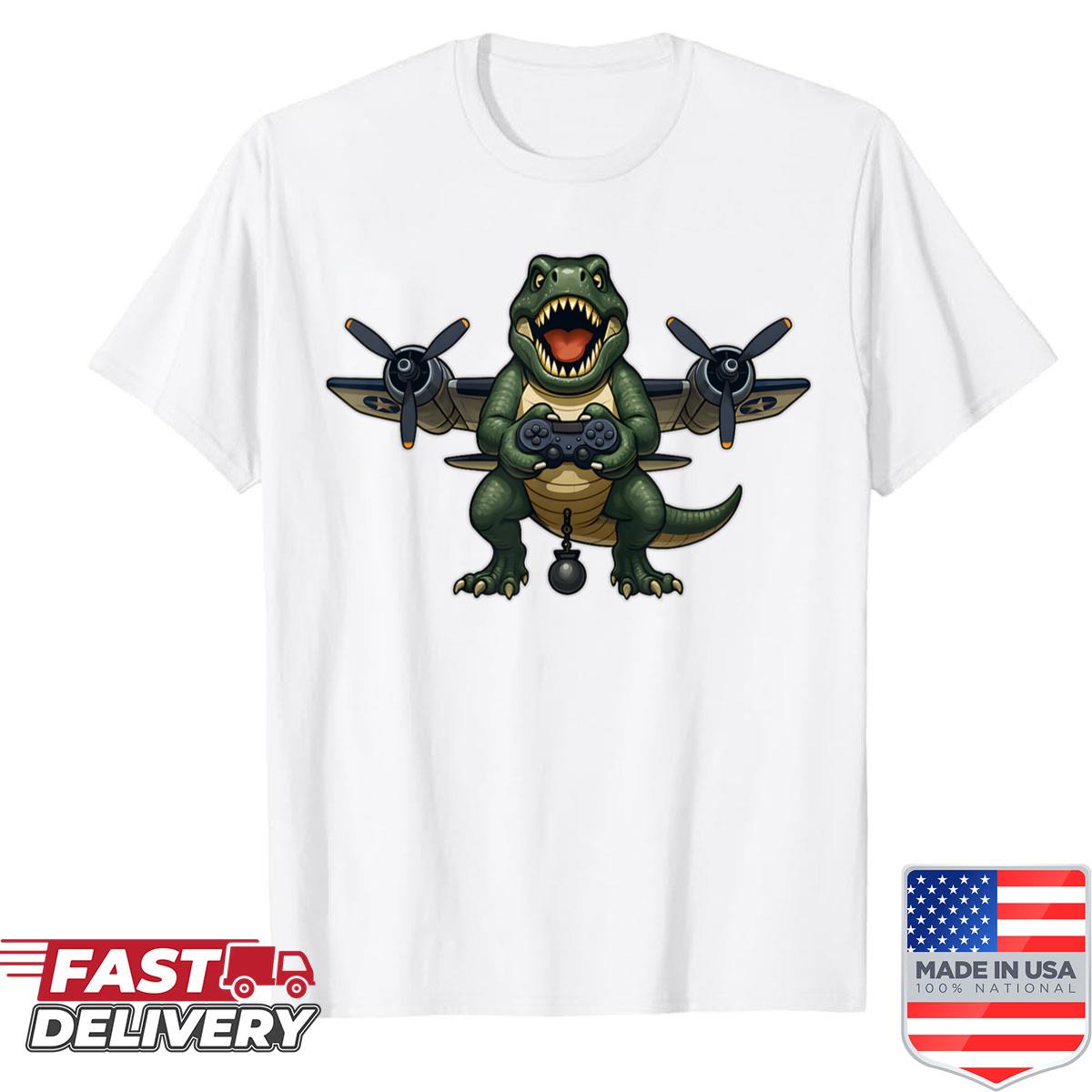 Gamer Bombardiro Crocodilo Meme T-rex Brainrot Gaming Design Shirt