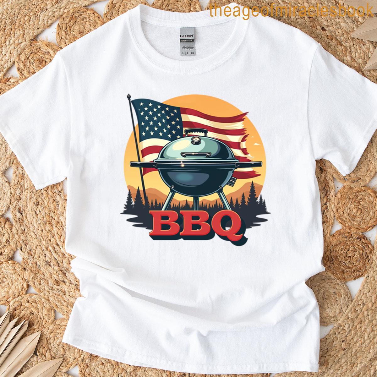 Retro Labor Day Bbq Vintage Grill Usa Flag 4th Of July Cookout Tee T-shirt