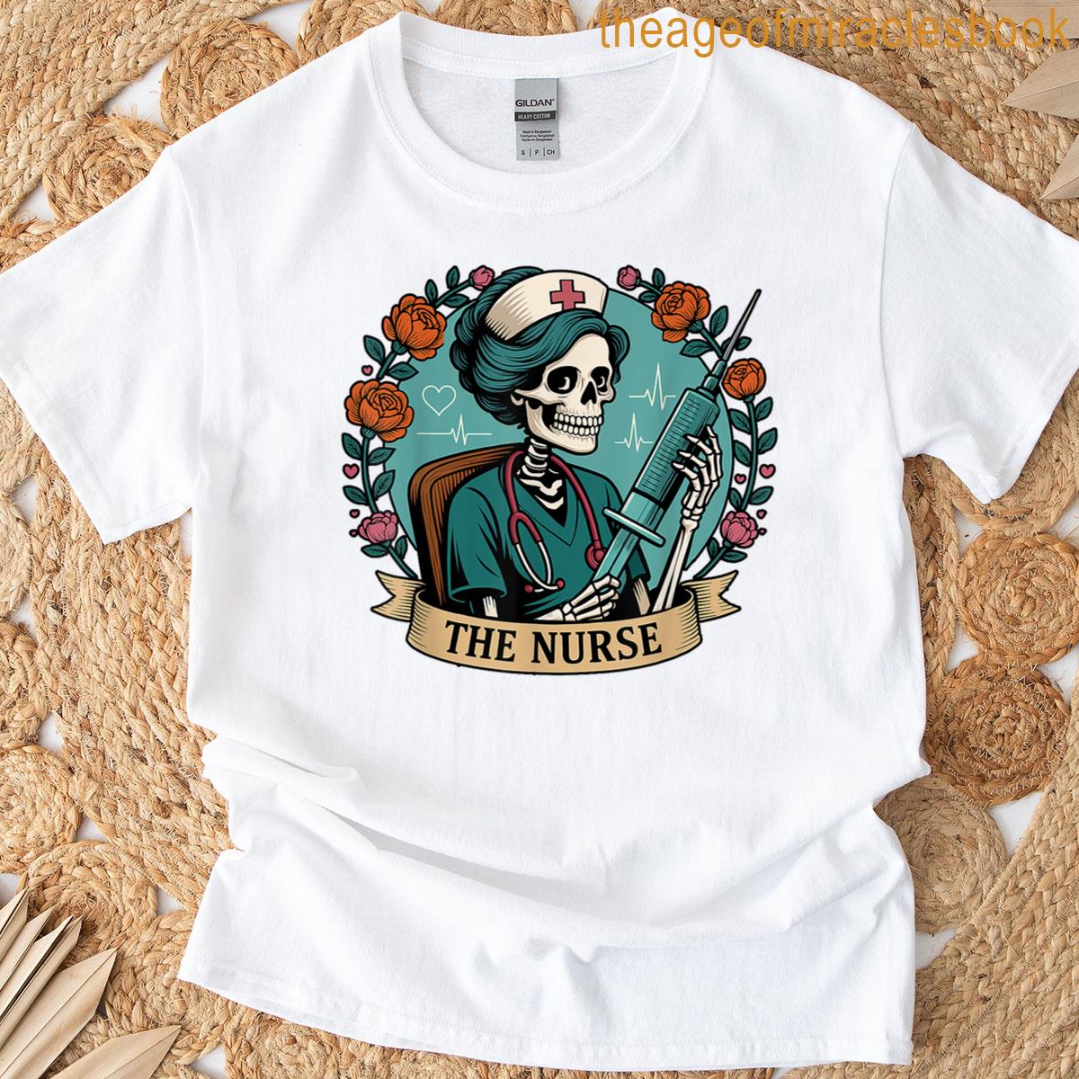 The Nurse Skeleton Floral Cna Nursing Horror Doctor Spooky T-shirt