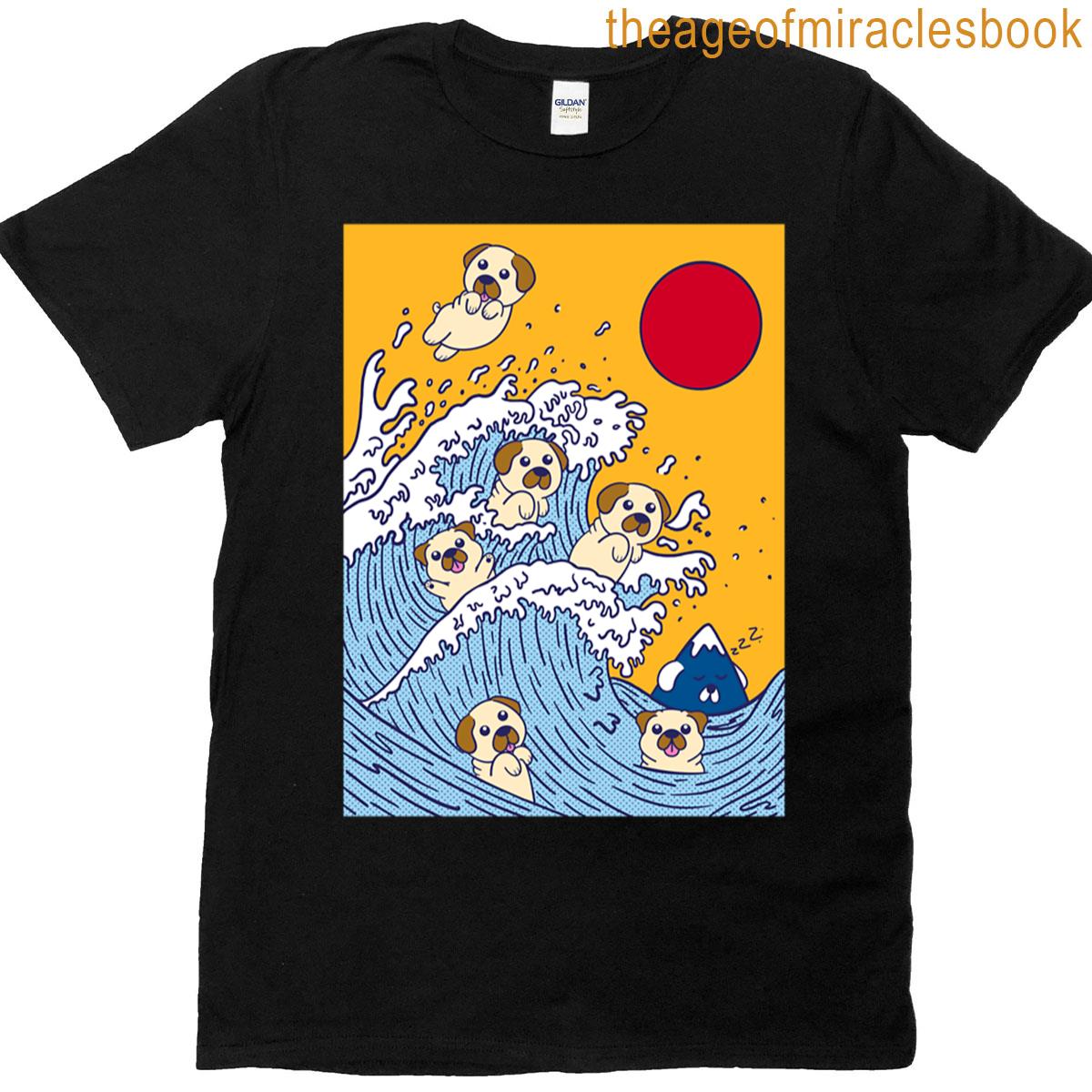 The Great Wave Of Pugs - Hokusai Great Wave T-shirt