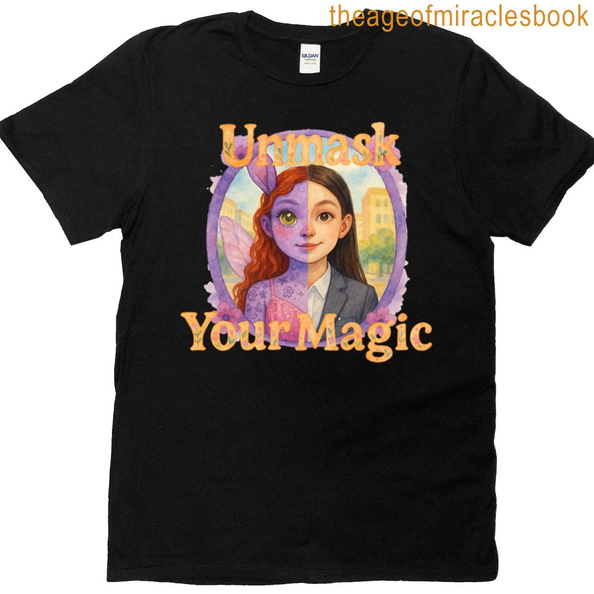 Unmask Your Magic Whimsical Watercolor Split-face Design T-shirt