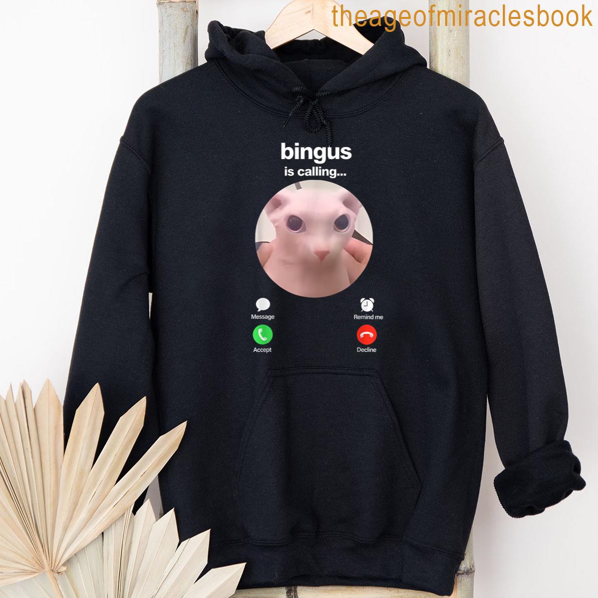 Bingus Is Calling Hairless Sphinx Cat Bingus Cat Meme Gen Z T-shirt